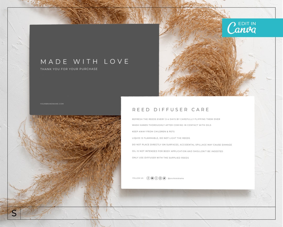 Minimalist Reed Diffuser Care Card Template / Editable Diffuser ...