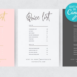 Minimalist Editable Price List Template // Modern Price List | Etsy