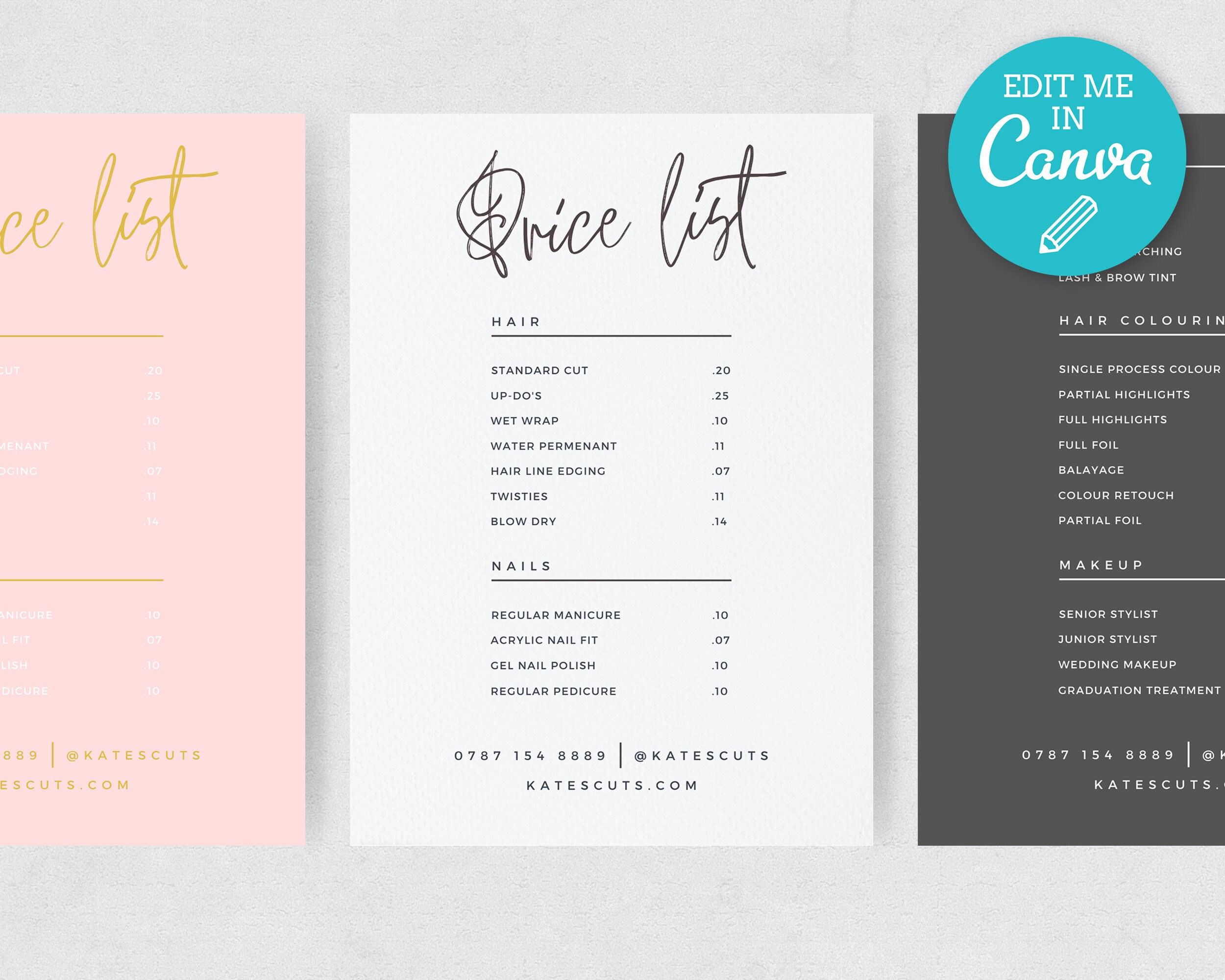 Minimalist Editable Price List Template // Modern Price List | Etsy