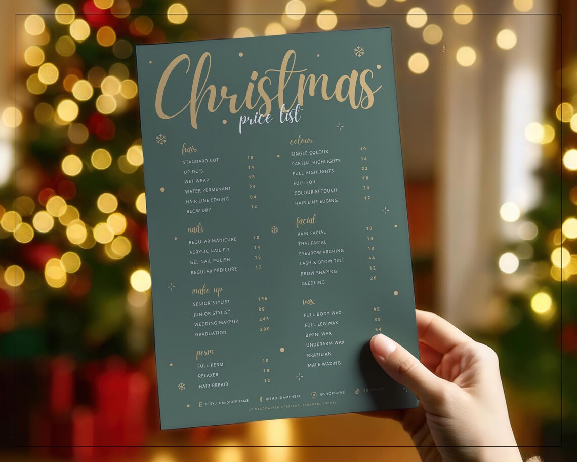 Gold Christmas Price List Template / Editable Gold Holiday Menu ...