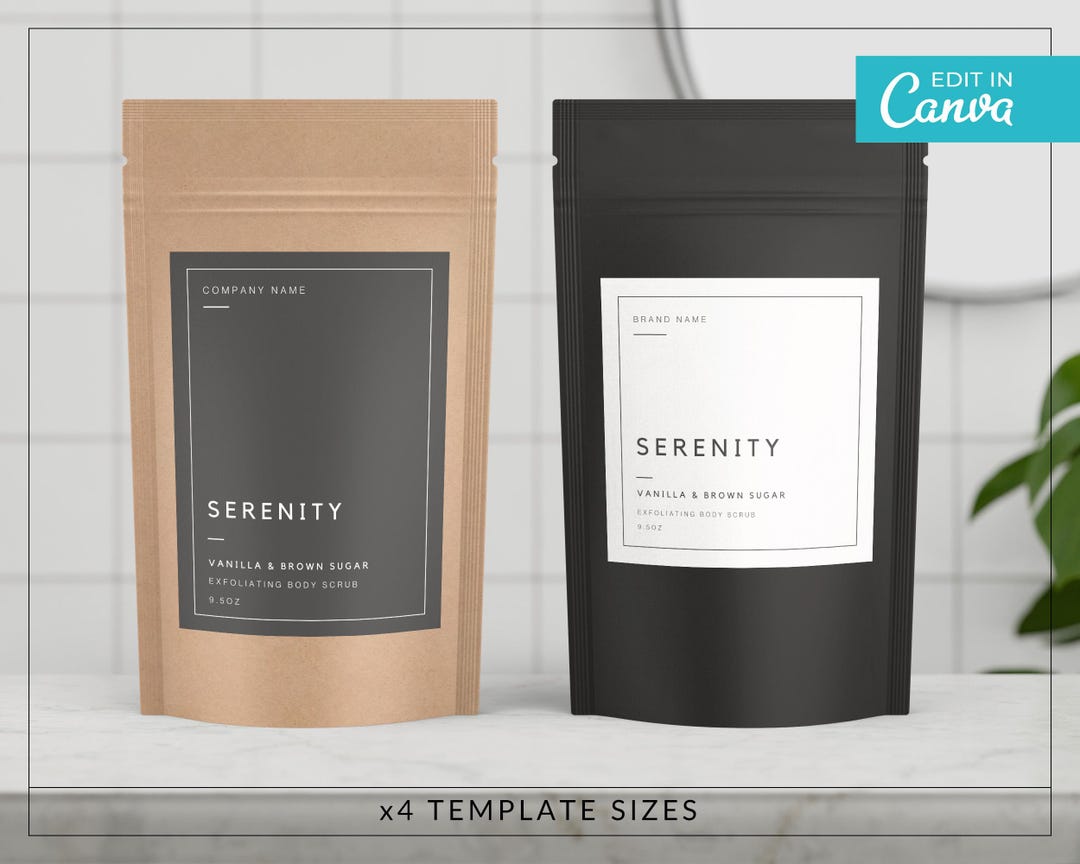 Minimalist Pouch Label Template / Editable Tea Pouch Labels / Cosmetic ...