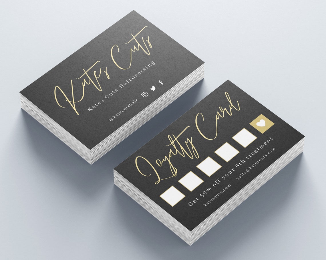 Black Loyalty Card Template / Modern Gold Rewards Card / | Etsy