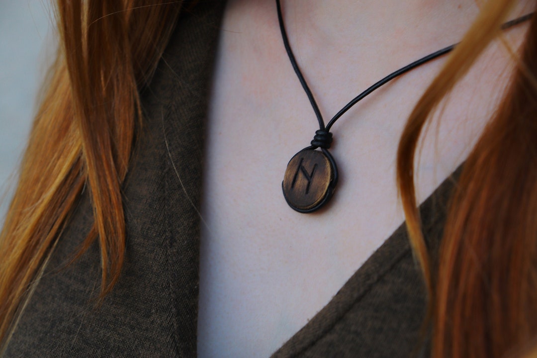 Personalized Wood Rune Necklace, Viking Rune Pendant, Viking Jewelry, Engraved Text Initials ...