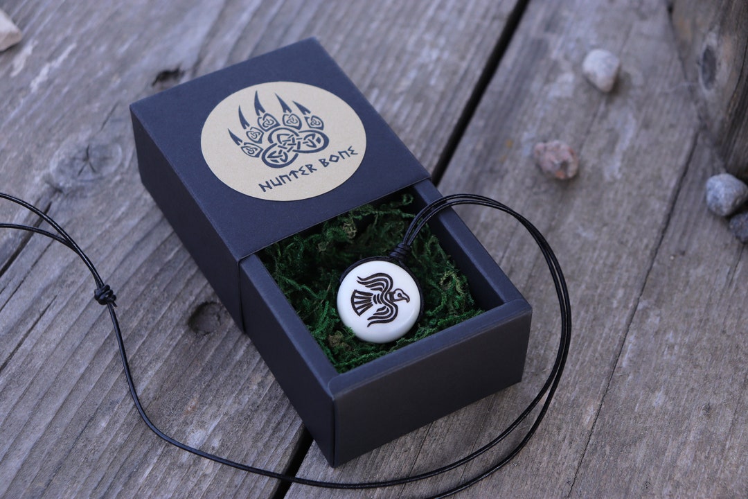 Viking Raven Necklace, Norse Raven of Odin Amulet, Viking Bone Necklace ...
