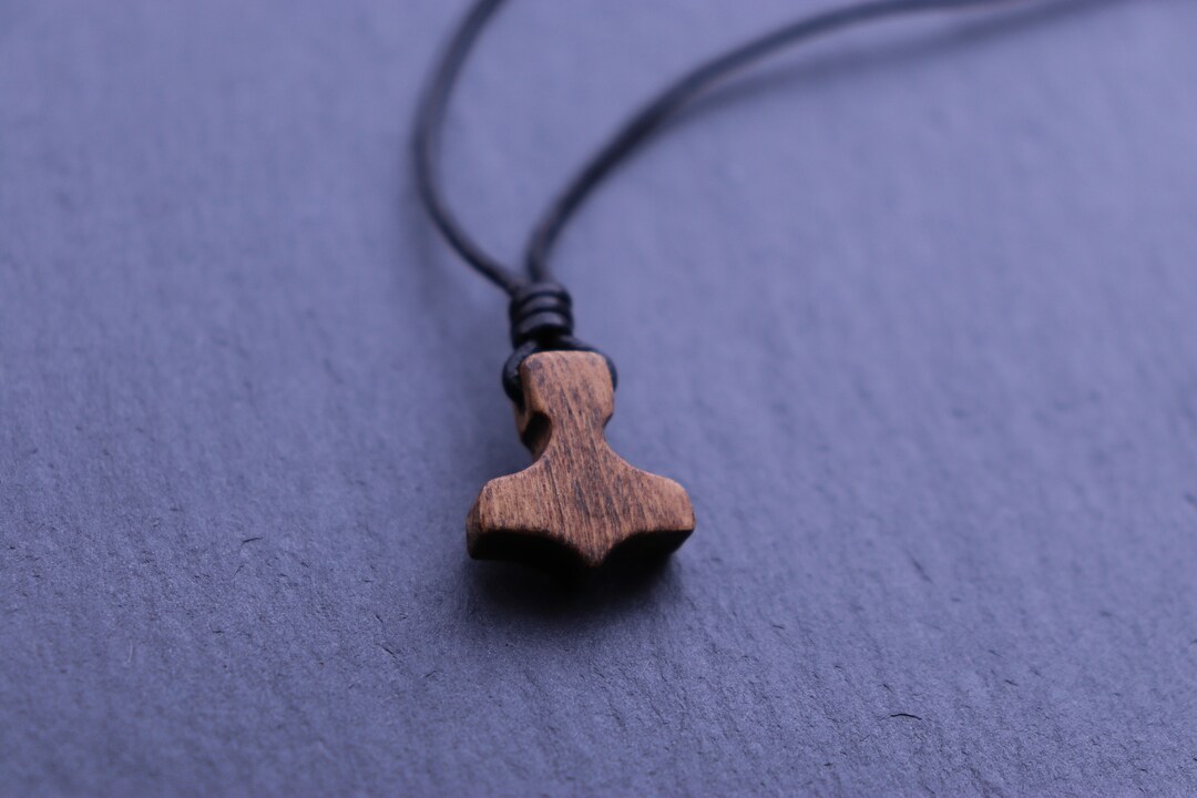 Small Mjolnir Necklace, Mjolnir Wood Pendant, Wood Thor Hammer Necklace ...