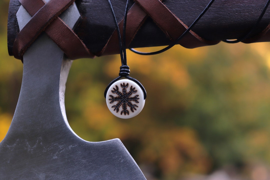 Helm of Awe Necklace | Bone Aegishjalmur Pendant | Icelandic Magical ...