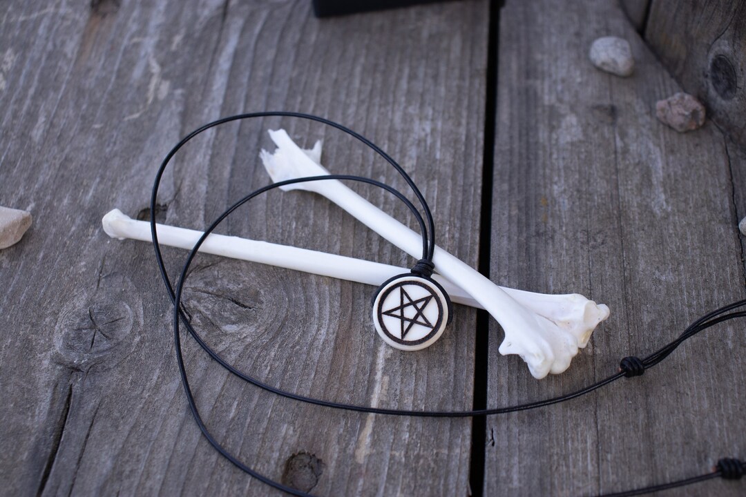 Pentagram Bone Necklace, Inverted Pentagram Pendant, Occult Jewelry ...