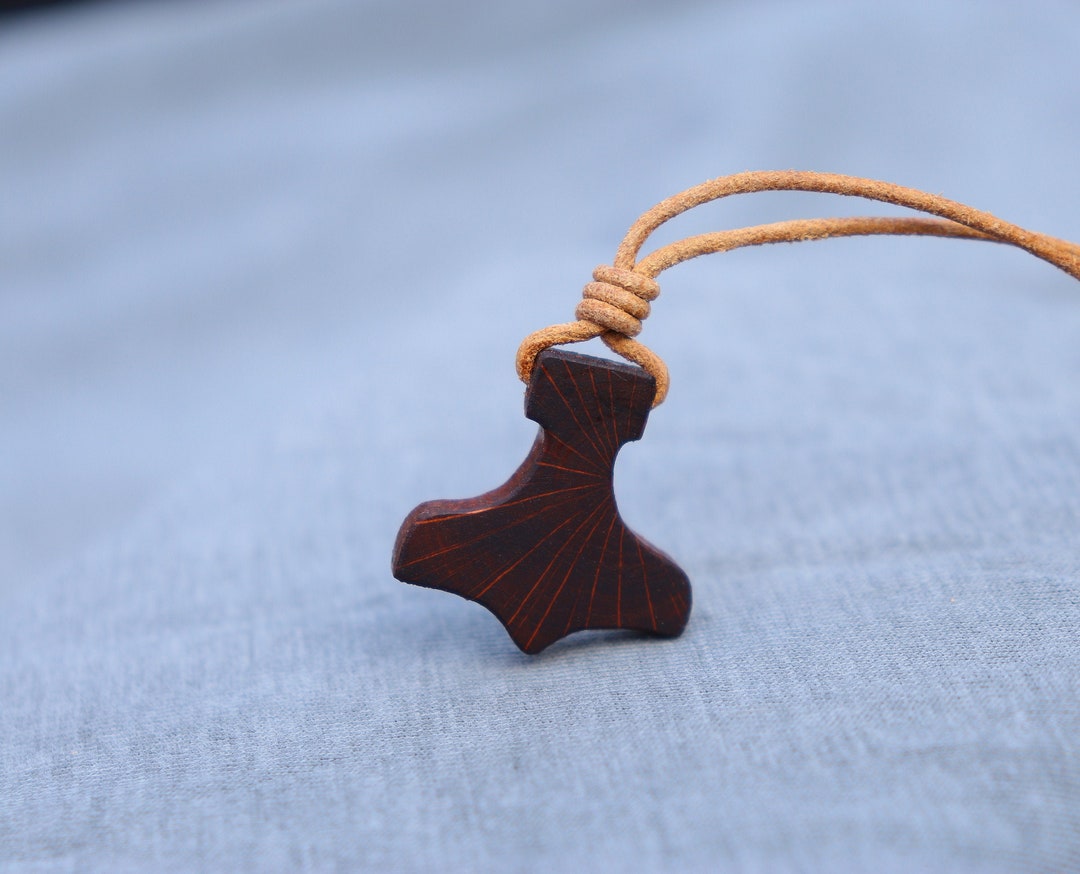 Thor Hammer Necklace, Wood Mjolnir Pendant, Minimalist Mjolnir Viking ...