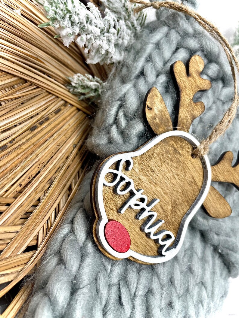Personalized Reindeer Stocking Tag: Layered Wood, Handpainted - Etsy