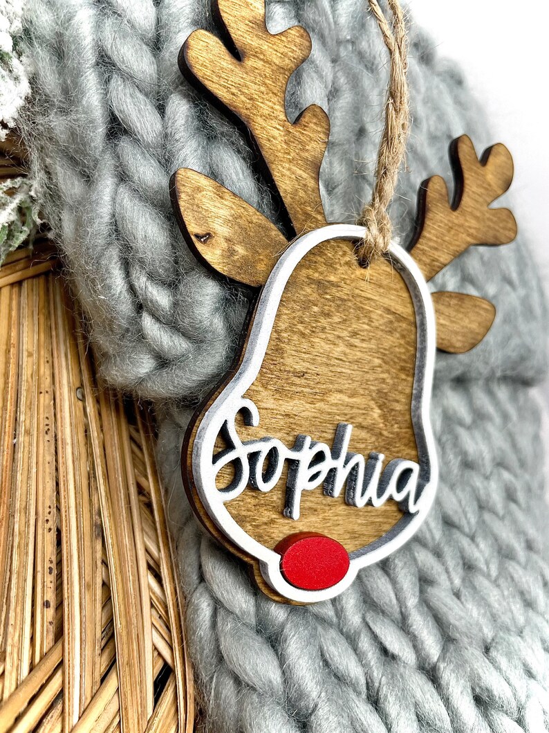Personalized Reindeer Stocking Tag: Layered Wood, Handpainted - Etsy