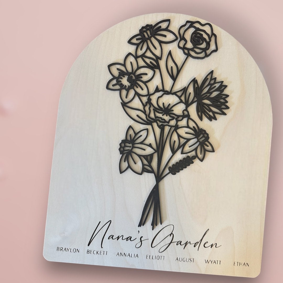 Personalized Birth Month Flower Bouquet Wood Plaque Leaner - Etsy
