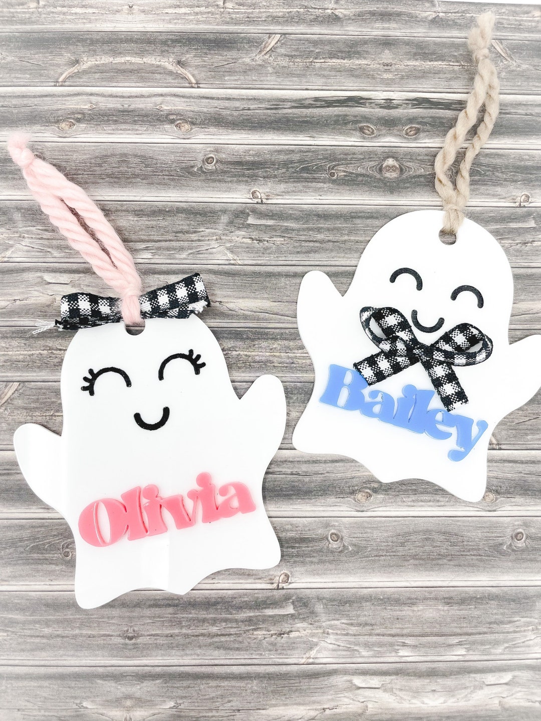 Ghost Name Tag With Bow for Halloween Boo Basket Acrylic Waterproof - Etsy