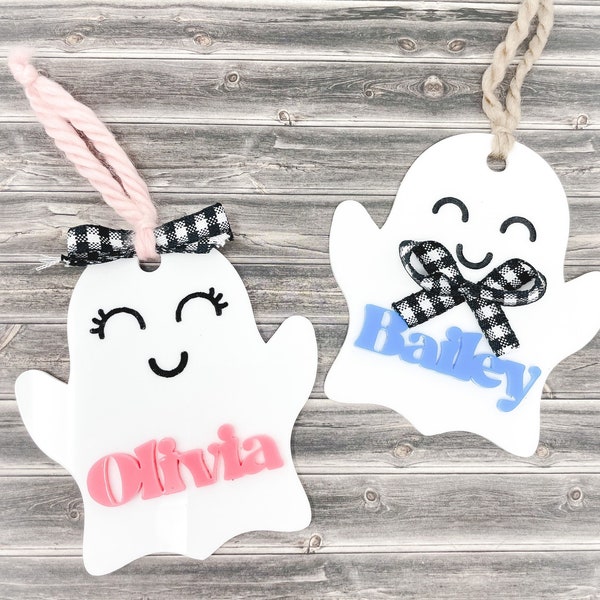 Ghost With Bow Name Tag - Etsy