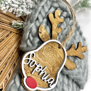 Personalized Reindeer Stocking Tag: Layered Wood, Handpainted - Etsy
