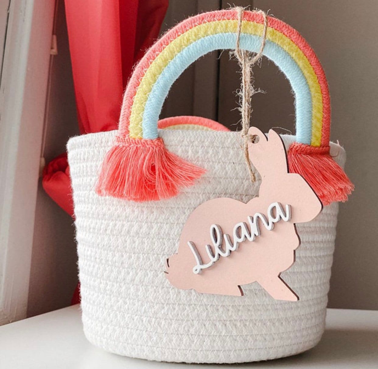 Rabbit Wood Tags / Farmhouse Tags / Pastel Bunny Rabbit Wood | Etsy