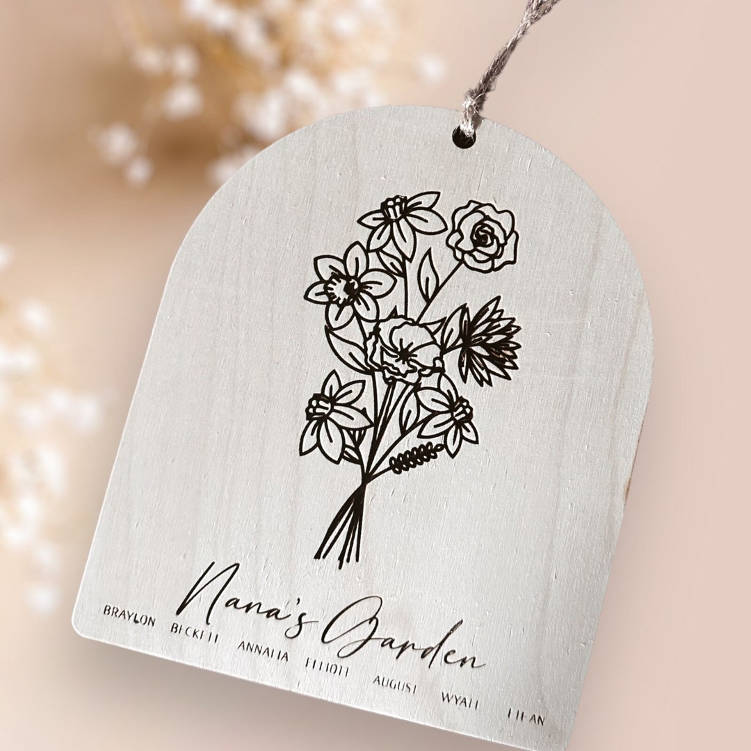 Personalized Birth Month Flower Bouquet Engraved Wood Ornament ...