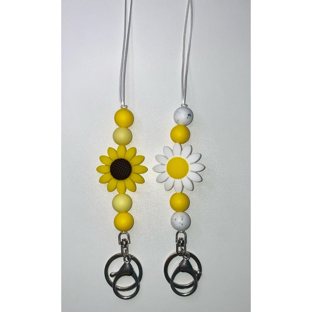 Sunflower Lanyard, Teacher Gift, Silicone Beaded Lanyard, Flower ...