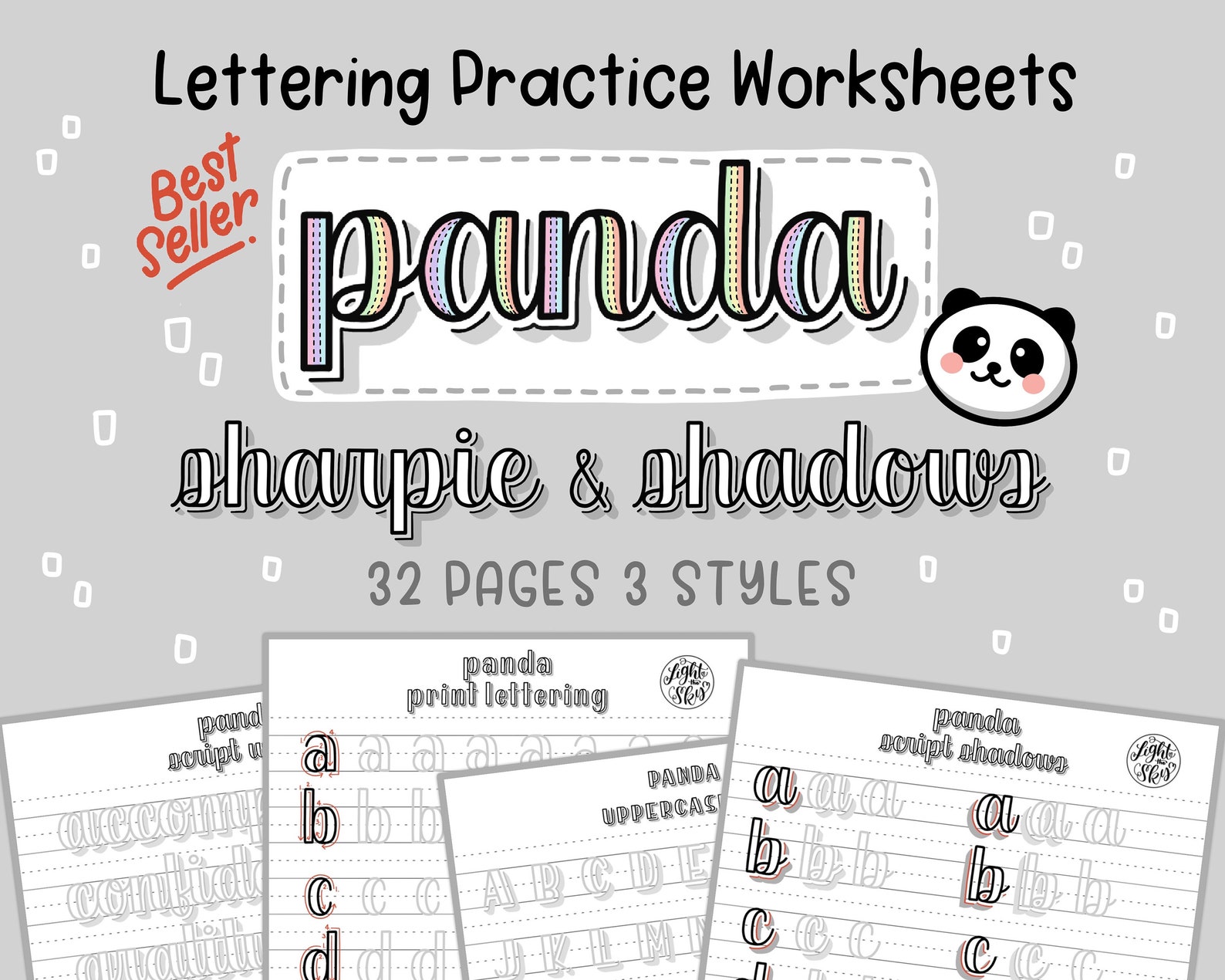 Panda Hand Lettering Practice Worksheets: Sharpie & Shadows (digital ...