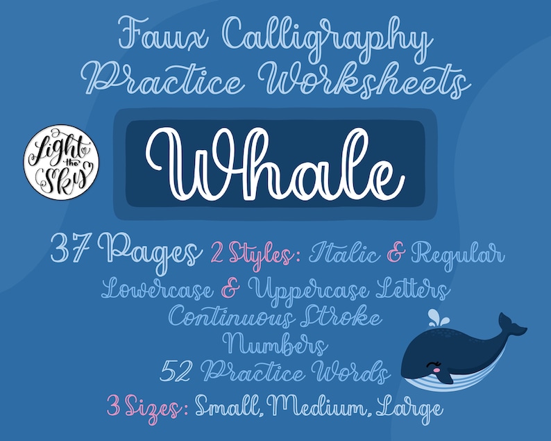 Whale Faux Calligraphy Practice: Italic & Regular (digital Download) - Etsy