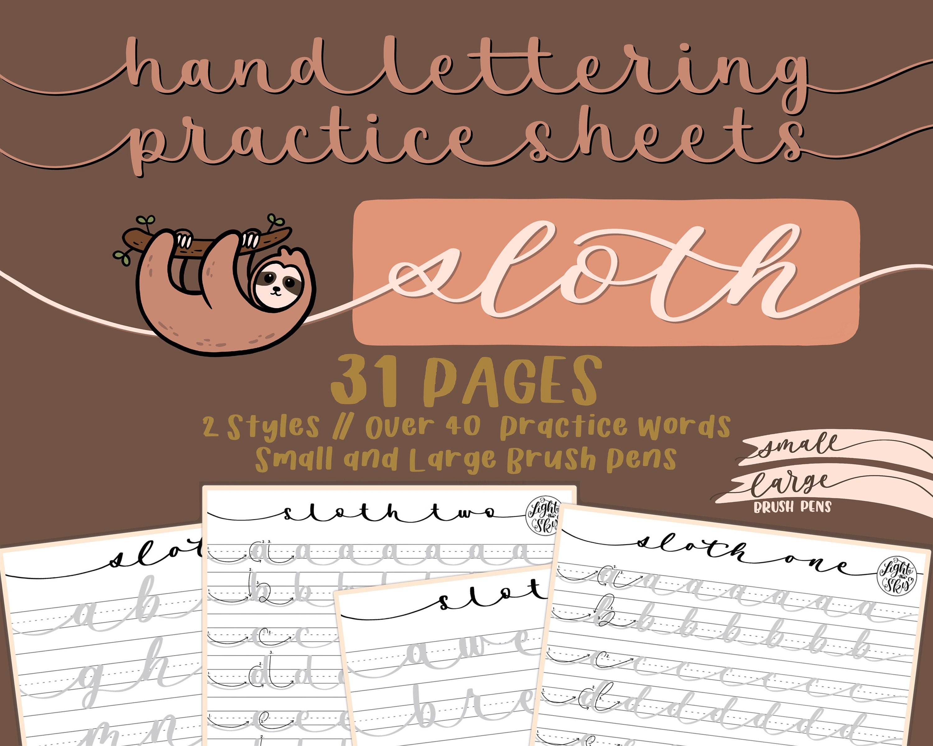 Sloth Hand Lettering Practice Worksheets: for Brush Pens and iPad ...