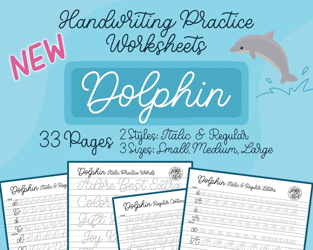 Dolphin Handwriting Practice Worksheets Italic & Regular 3 - Etsy