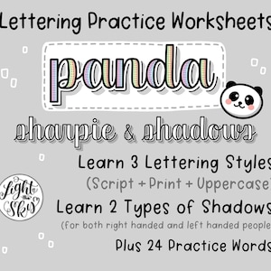 Panda Hand Lettering Practice Worksheets: Sharpie & Shadows (digital ...