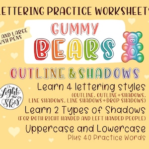 Gummy Bears Hand Lettering Practice Worksheets: Outline & Shadows ...