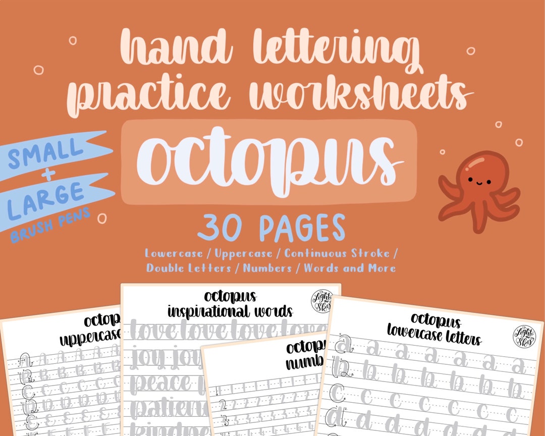 Octopus Hand Lettering Practice Worksheets for Small & Large - Etsy