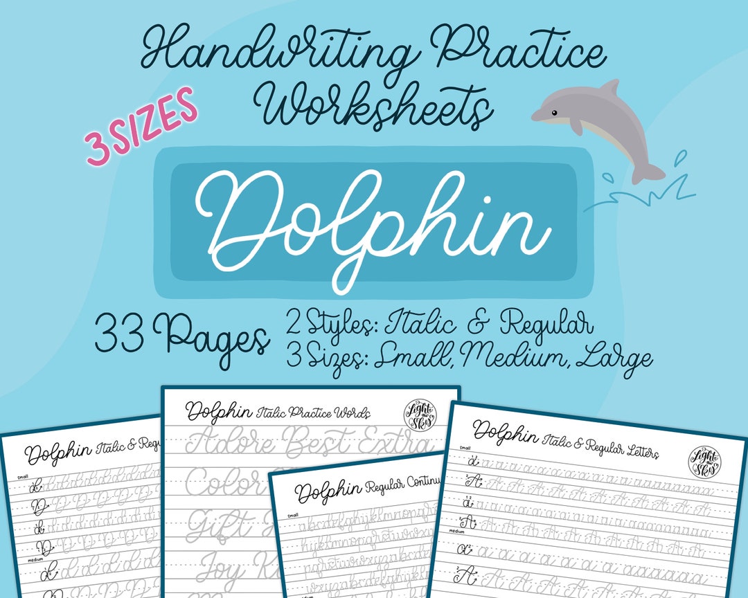 Dolphin Handwriting Practice Worksheets: Italic & Regular (digital ...