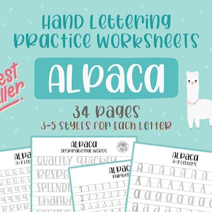 Alpaca Hand Lettering Practice Worksheets for Small & Large - Etsy