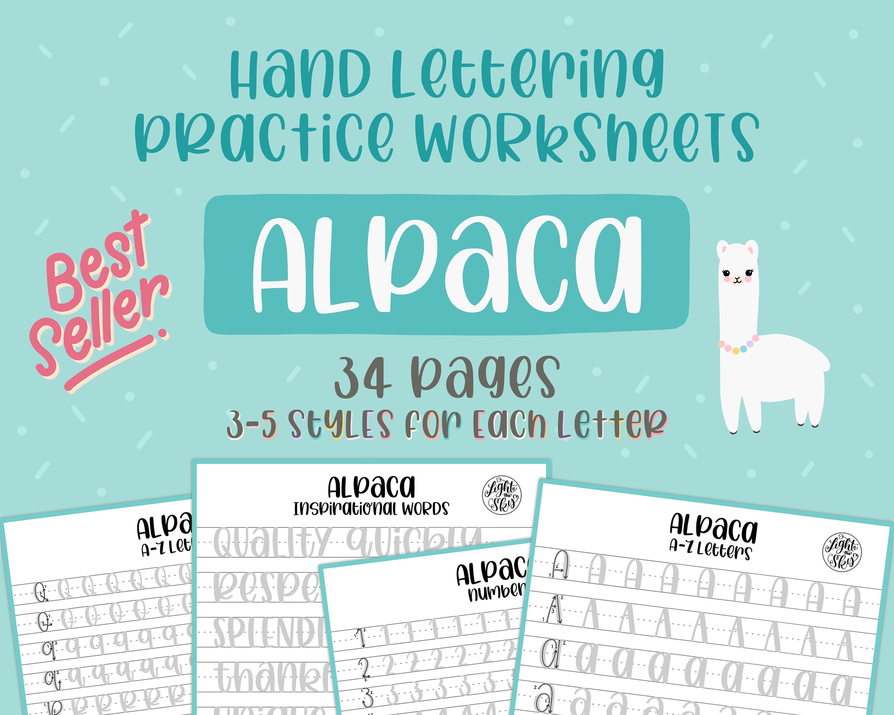 Alpaca Hand Lettering Practice Worksheets for Small & Large - Etsy