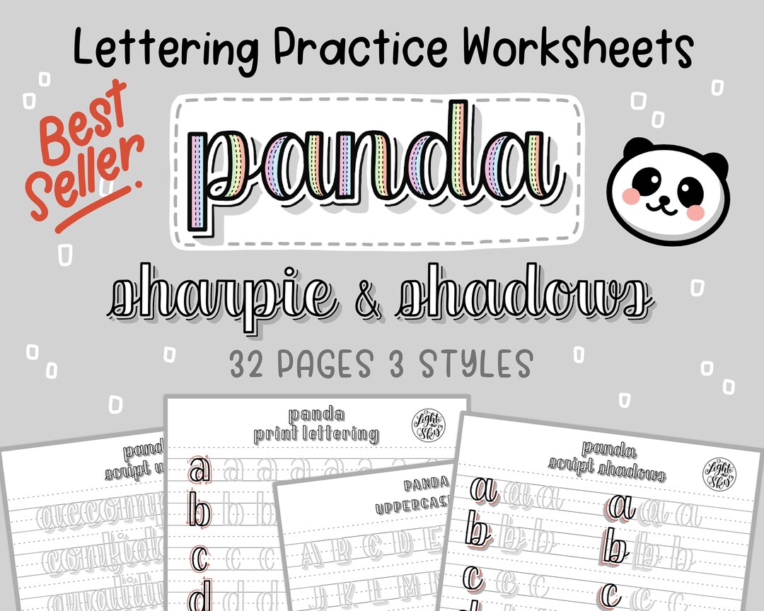 Panda Hand Lettering Practice Worksheets Sharpie & Shadows - Etsy