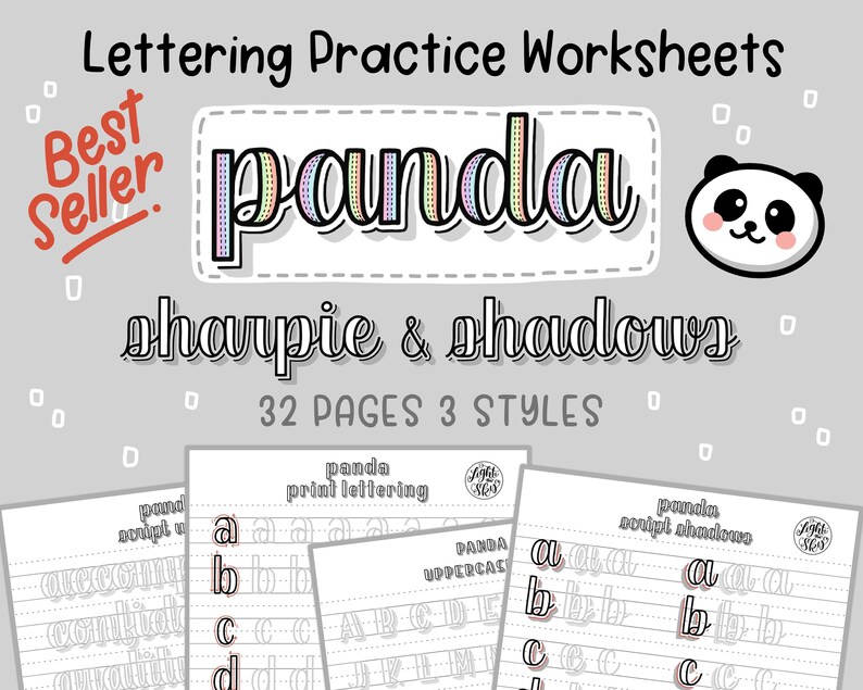 Panda Hand Lettering Practice Worksheets Sharpie & Shadows - Etsy
