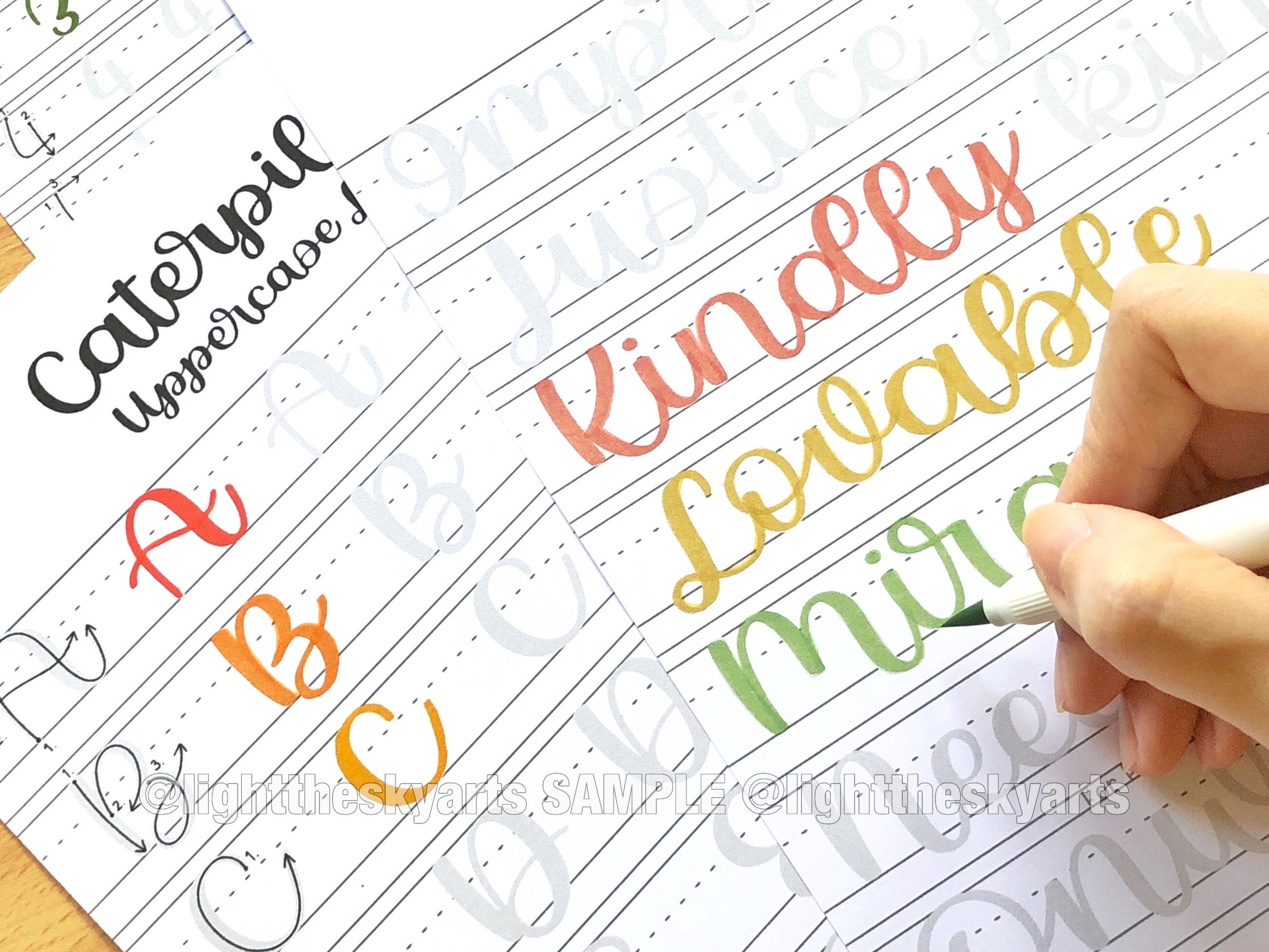 Caterpillar Hand Lettering Practice Worksheets for Small & - Etsy