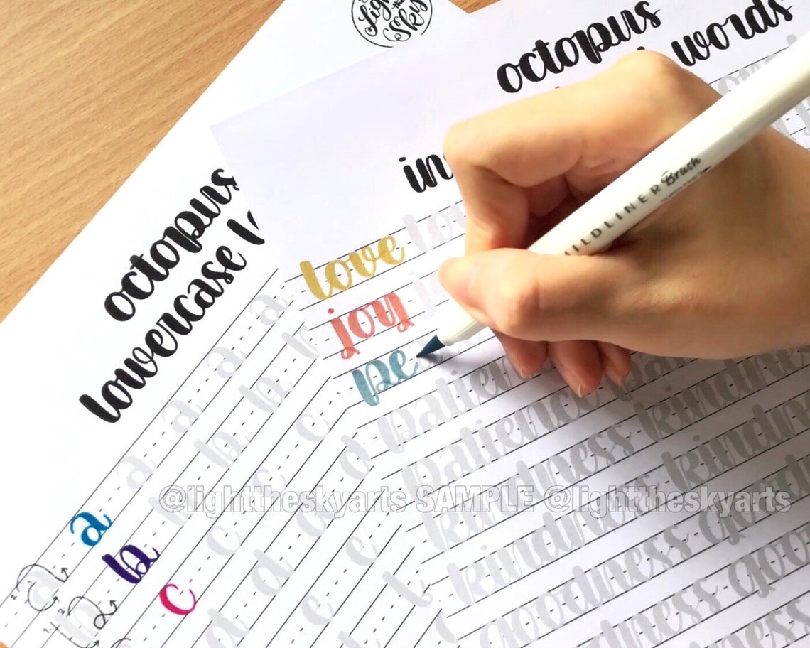 Octopus Hand Lettering Practice Worksheets: for Brush Pens and iPad ...