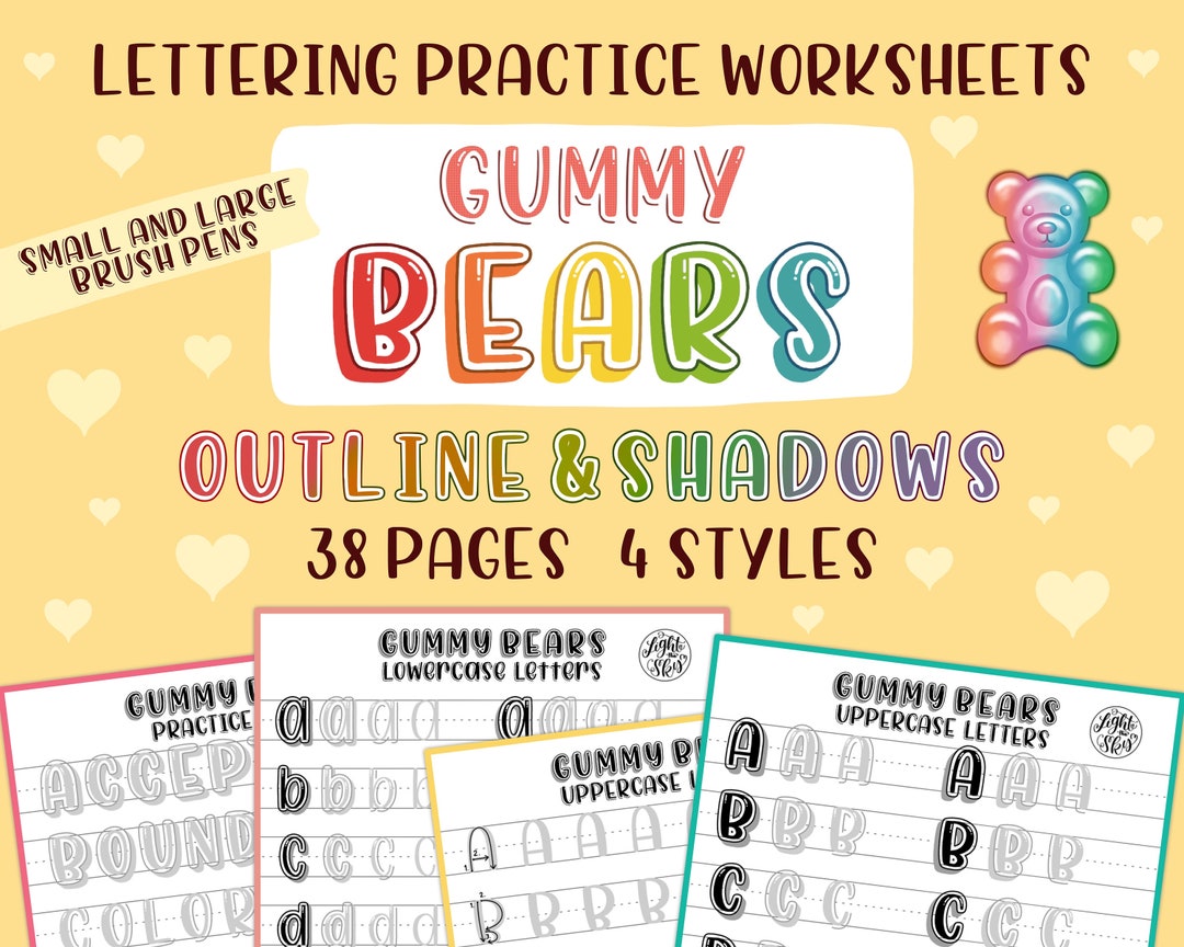 Gummy Bears Hand Lettering Practice Worksheets Outline & - Etsy