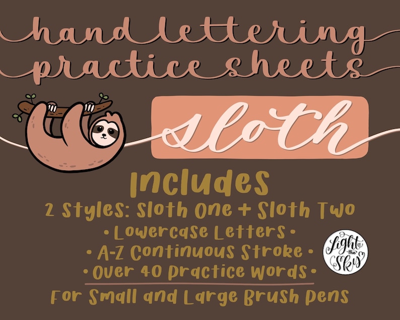 Sloth Hand Lettering Practice Worksheets: for Brush Pens and iPad ...
