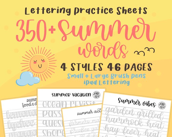 350 Summer Words Lettering Practice Worksheets by | Etsy