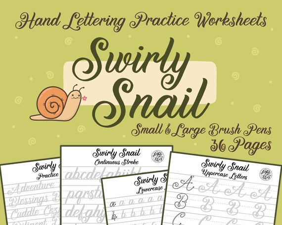 Swirly Snail Hand Lettering Practice Worksheets for Small & | Etsy