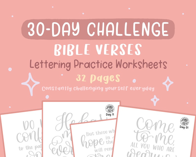 30-day Challenge Lettering Practice Worksheets: Bible Verses (digital ...