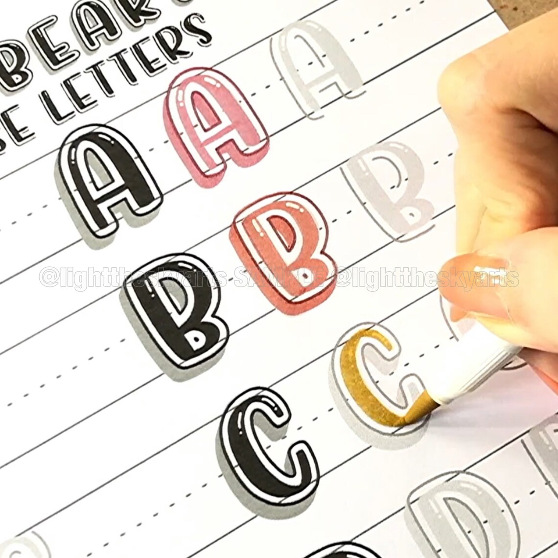 Gummy Bears Hand Lettering Practice Worksheets: Outline & Shadows ...