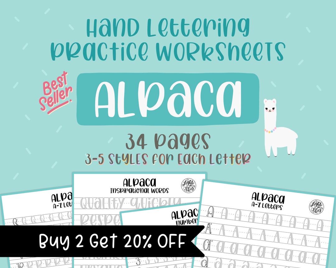 Alpaca Hand Lettering Practice Worksheets for Small & Large - Etsy