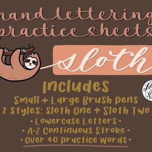 Sloth Hand Lettering Practice Worksheets for Small & Large Brush Pens 2 ...