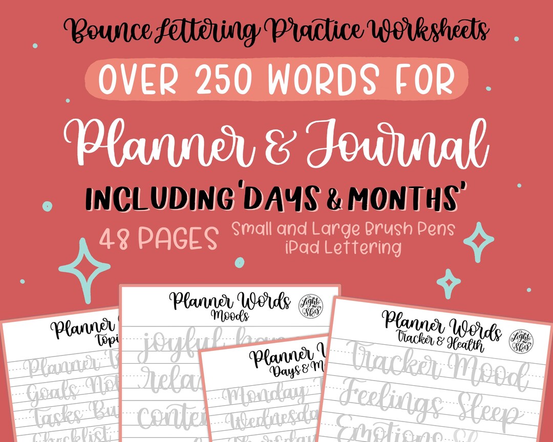 250+ Planner and Journal Words: “bounce” Lettering Practice Worksheets ...
