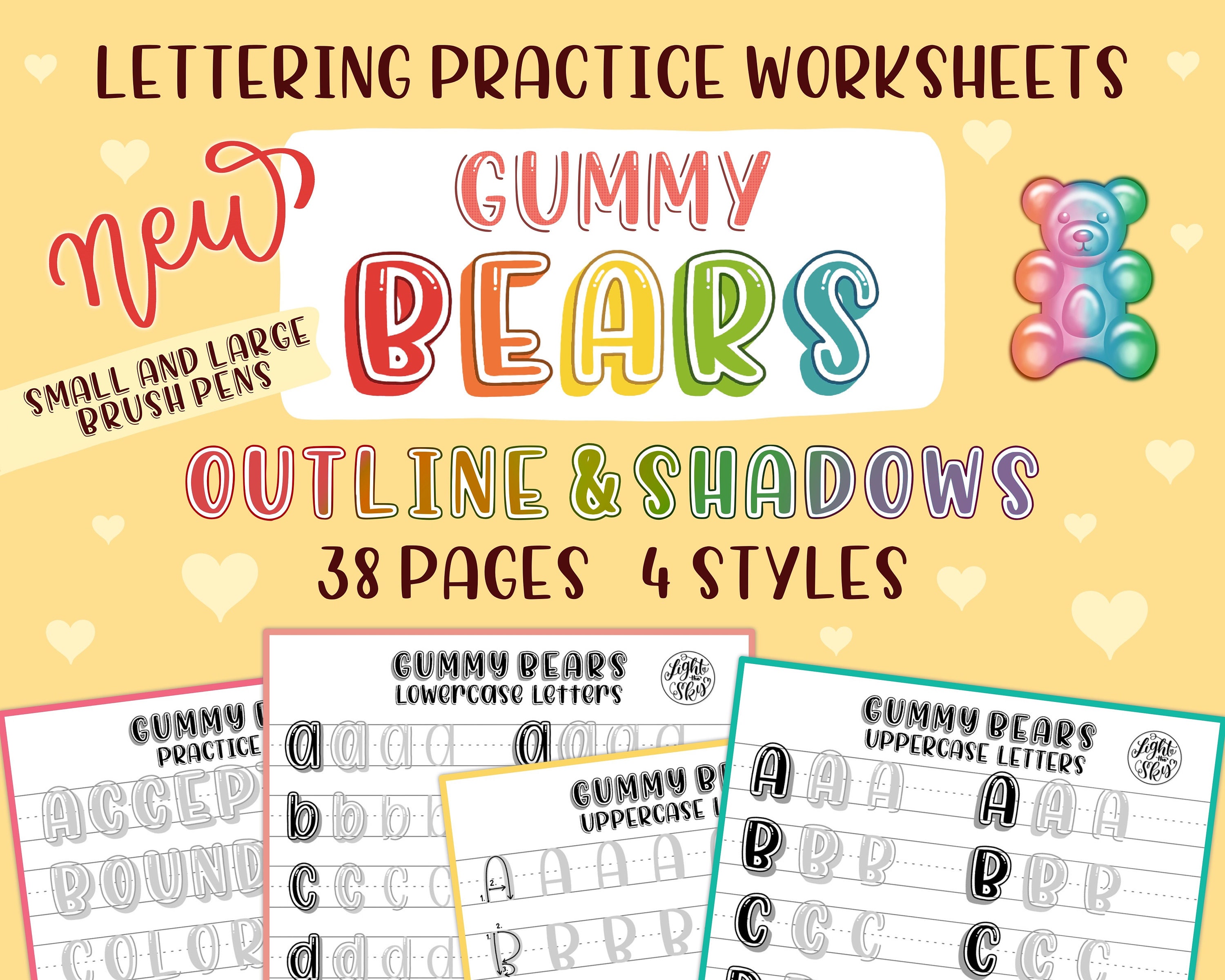 Gummy Bears Hand Lettering Practice Worksheets Outline & - Etsy