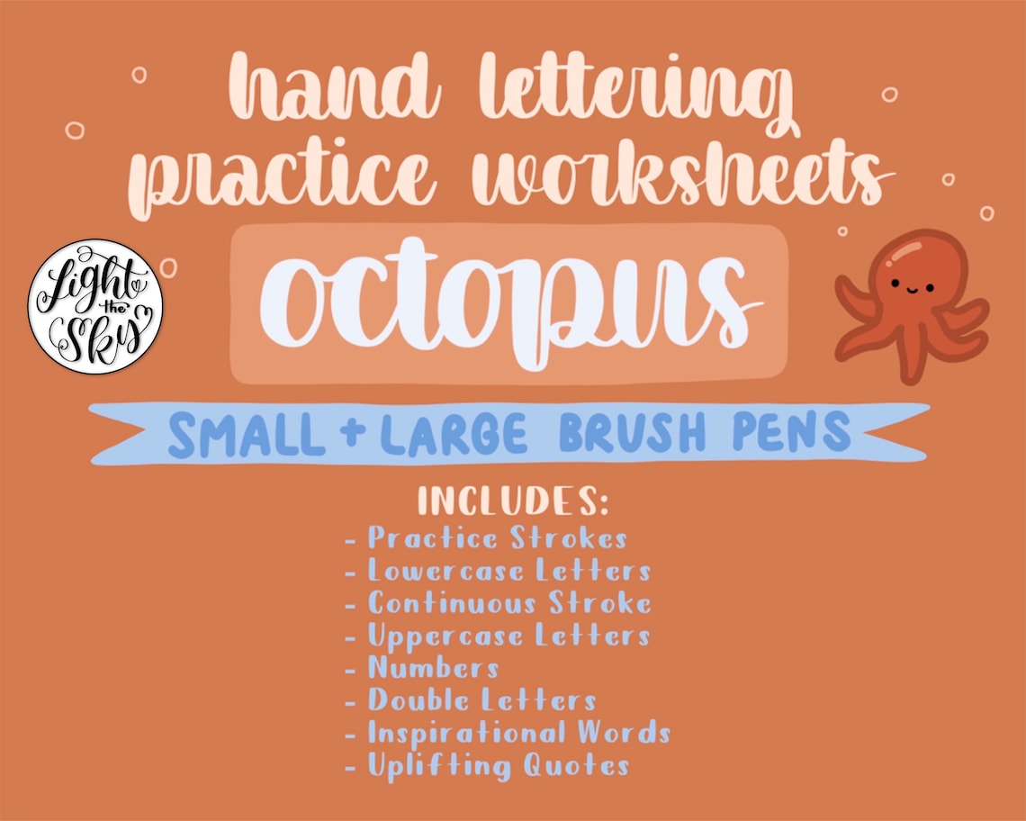 Octopus Hand Lettering Practice Worksheets for Small & Large - Etsy