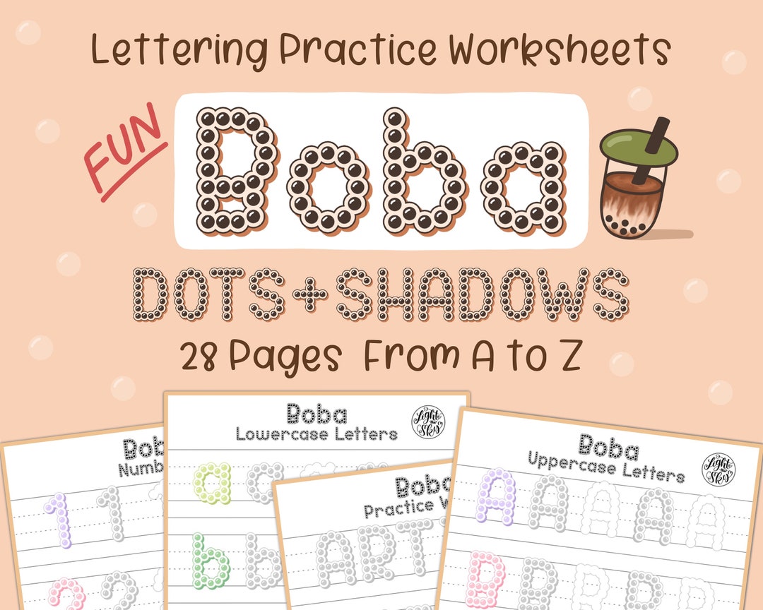 Boba Dot Lettering Practice Worksheets: Dots & Shadows (digital ...