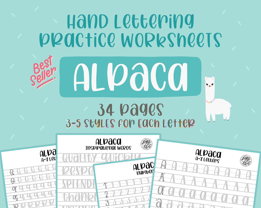 Alpaca Hand Lettering Practice Worksheets: for Brush Pens and iPad ...