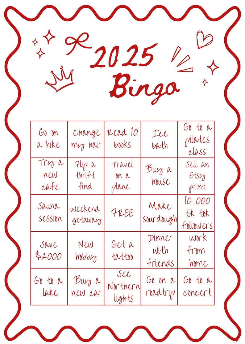 2025 Bingo Card Customizable - Etsy