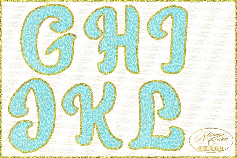 Script Aqua Chenille With Gold Alphabet Cursive Letters | Etsy